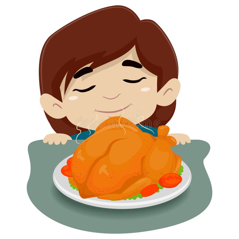 Little Girl Smelling the Chicken on the Table Stock Vector ...