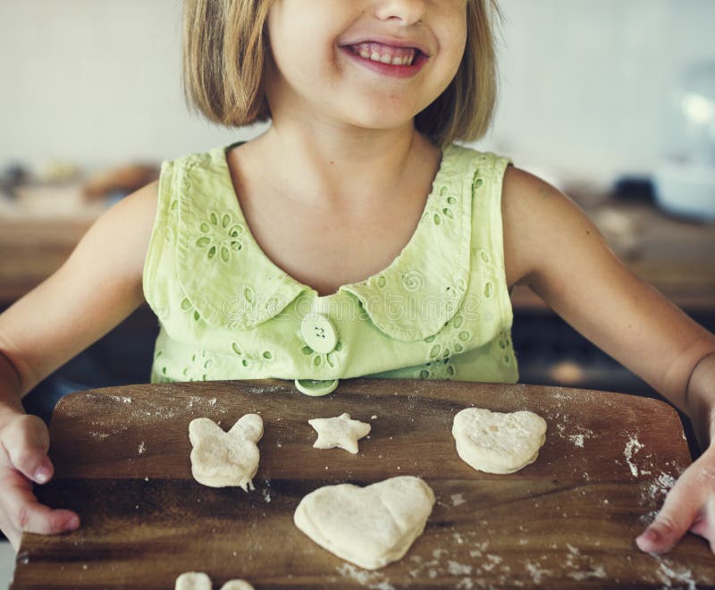 Little Girl Smiling Bake Cookie Concept Stock Image - Image of dough ...