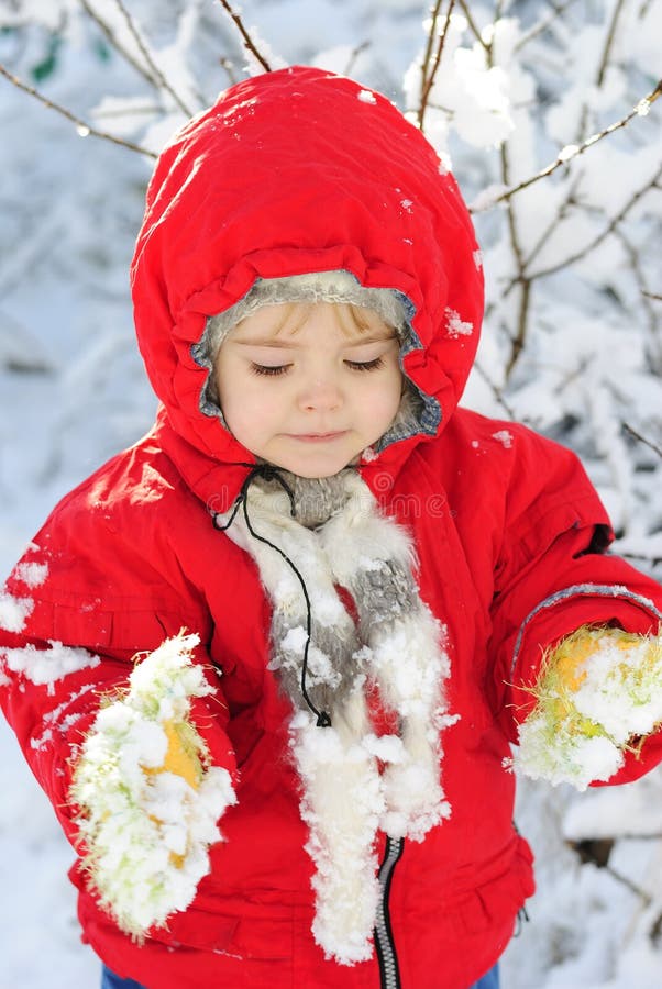 The Little Girl in the Snow Stock Photo - Image of happiness, cold ...