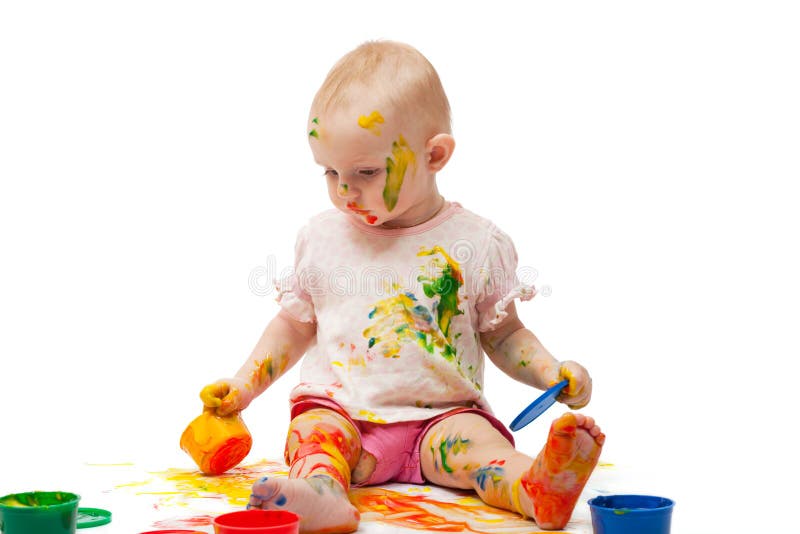 The girl soiled by a paint stock image. Image of female - 14444889