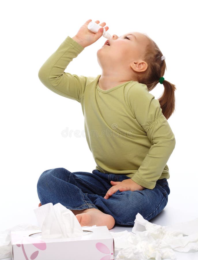 Little Girl Spraying Her Nose Stock Image - Image of child, allergy ...