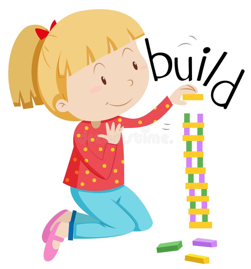 Little Girl Stacking the Blocks Stock Vector - Illustration of happy ...
