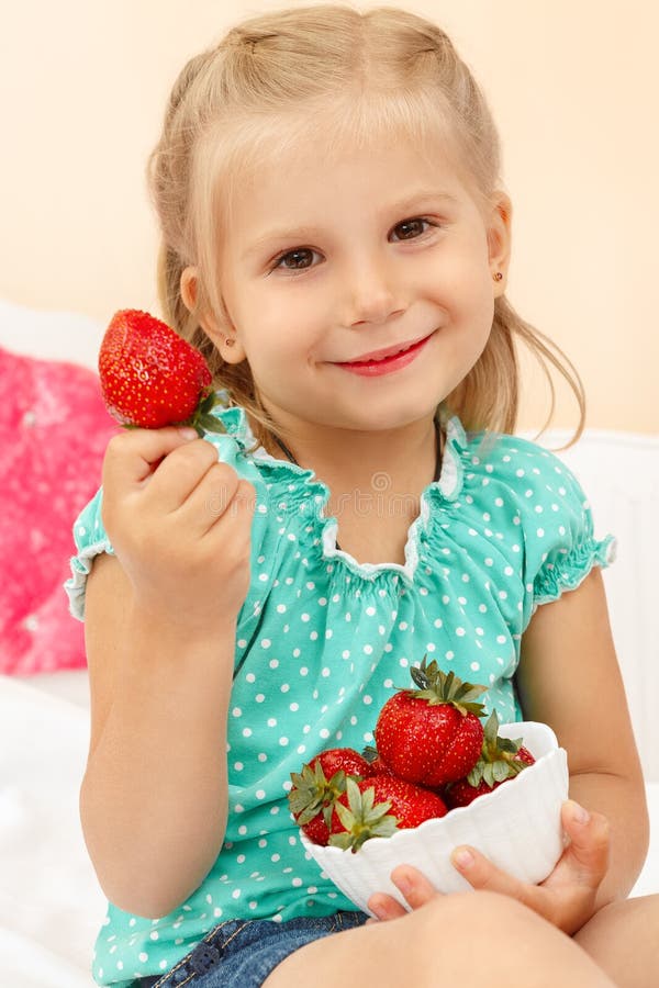 Little Girl with Strawberries Stock Image - Image of delicious ...