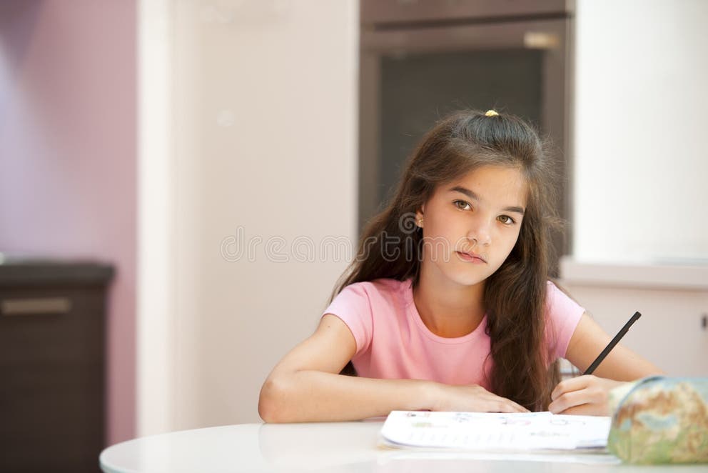 Little girl studying stock image. Image of horizontal - 25826741