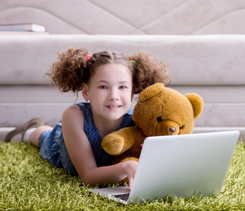 Little Girl Surfing Internet on Laptop Stock Photo - Image of chatting ...