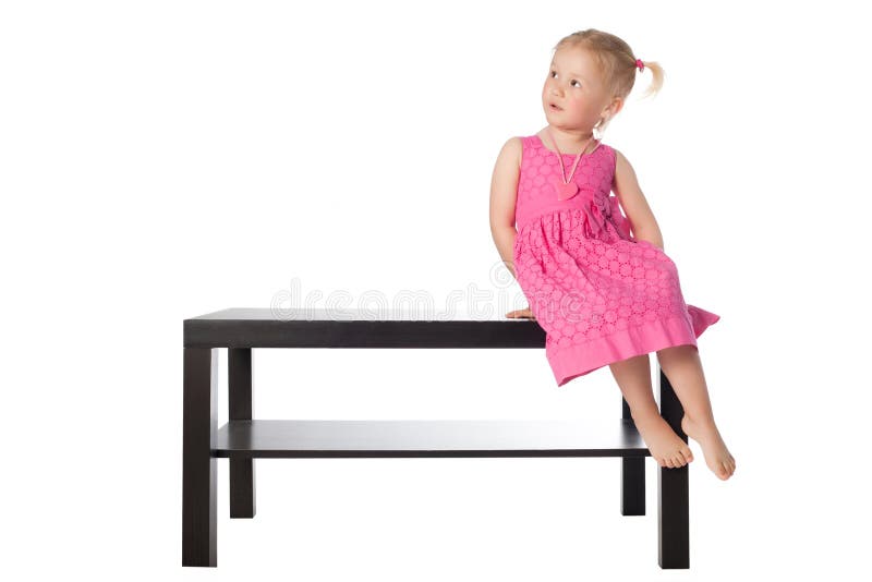 Little Girl on the Table Isolated Stock Image - Image of cute, pink ...