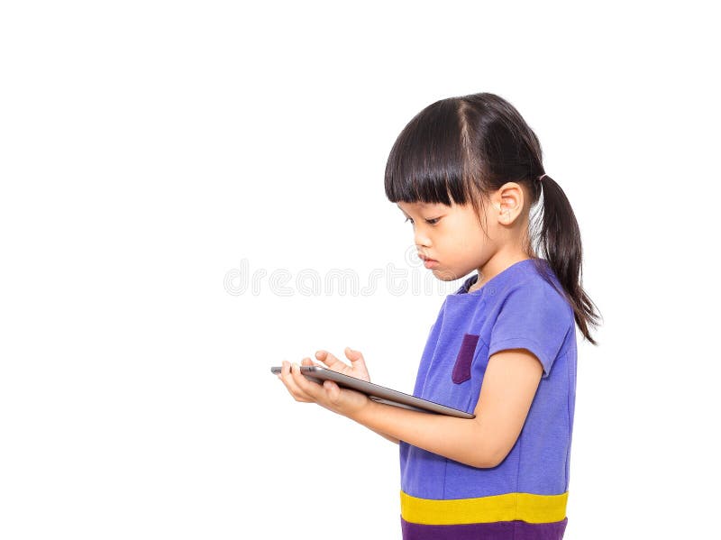 Little girl with tablet stock photo. Image of white, isolated - 63327444