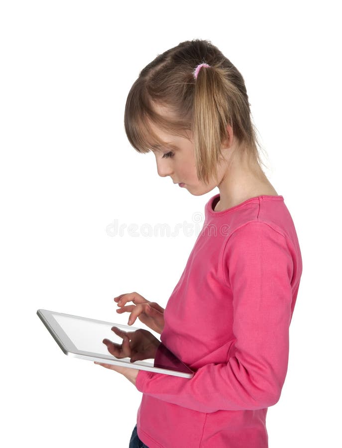 Little Girl with Tablet Computer Stock Photo - Image of laptop, network ...