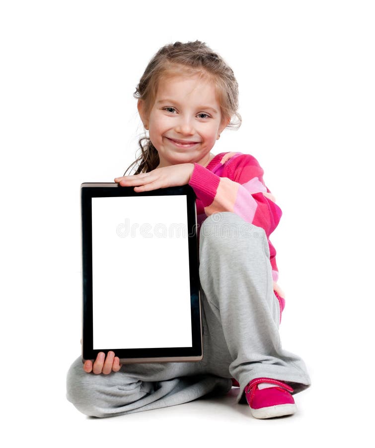 Little Girl with a Tablet PC Stock Image - Image of blank, notebook ...