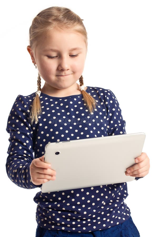 Little Girl with Tablet and Headphones Stock Photo - Image of girl ...