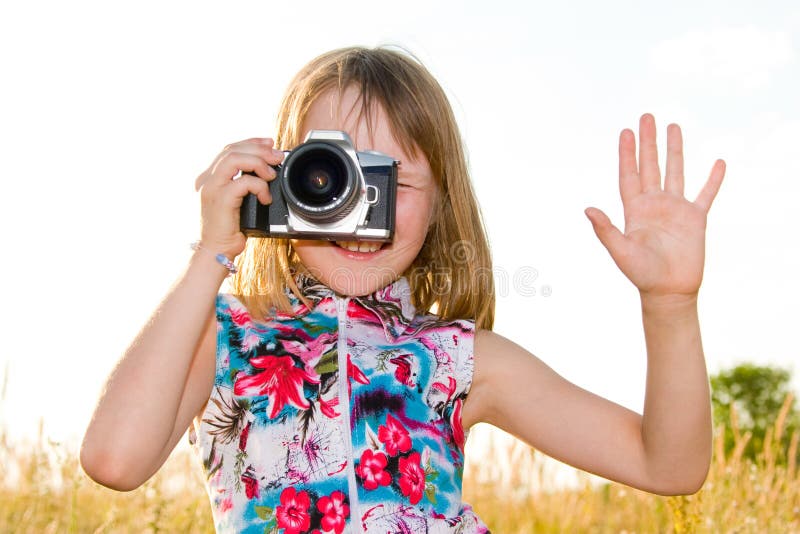 Little Girl Taking Picture with SLR Camera Stock Image - Image of ...