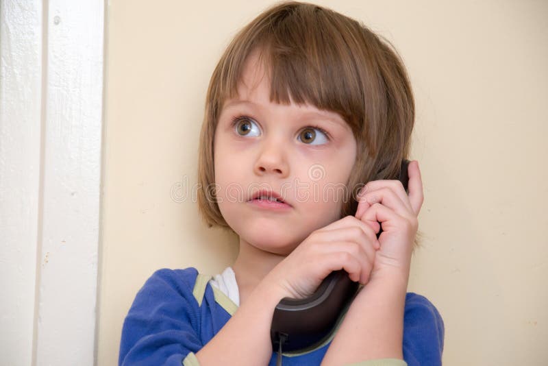 Little Girl Talking on the Old Phone Stock Photo - Image of arms, copy ...