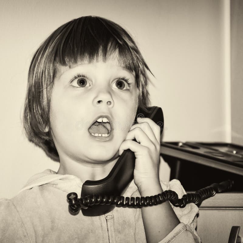 Little Girl Talking on the Old Phone Stock Image - Image of ethnicity ...