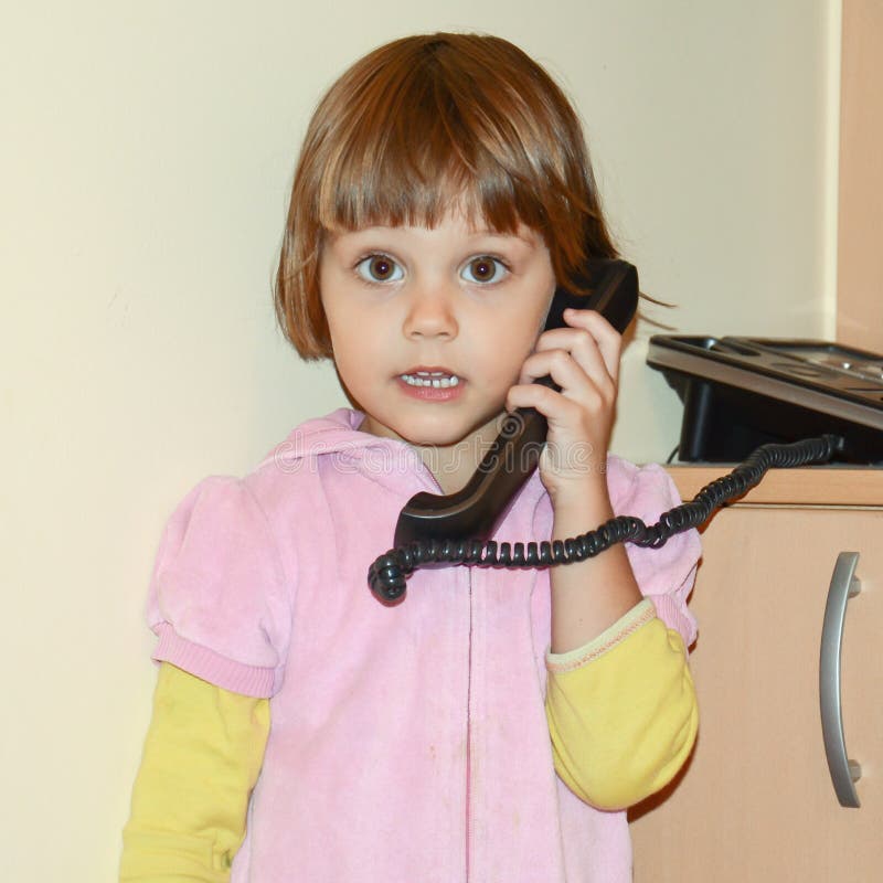 Little Girl Talking on the Old Phone Stock Photo - Image of eastern ...