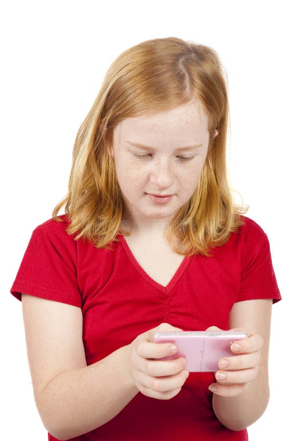 Little Girl Text Messaging Pink Phone Stock Photos - Free & Royalty ...