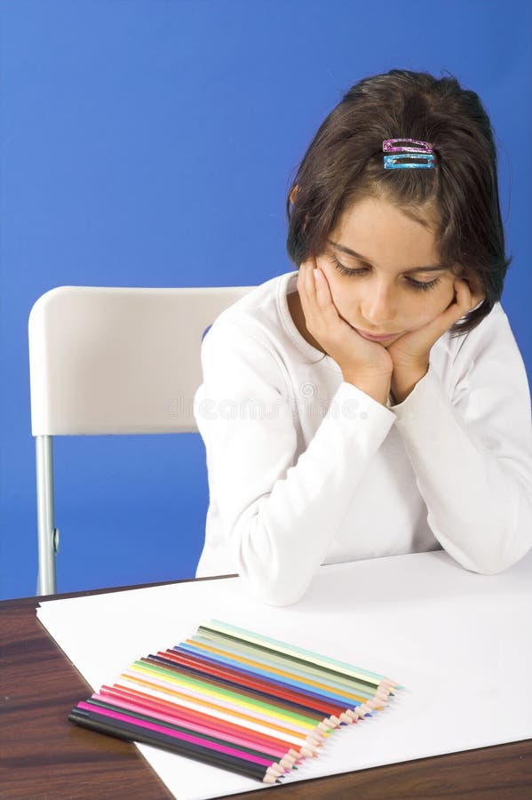 Little girl thinking stock photo. Image of emotion, school - 1171068