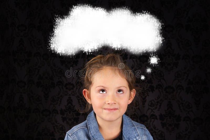 Little girl thinking stock image. Image of facial, bubble - 103884137