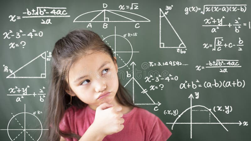 Girl Thinking about Mathematics Problem Stock Image - Image of ...