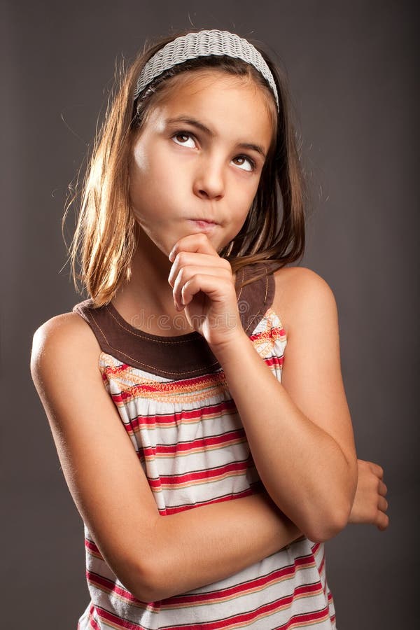 Little girl thinking stock image. Image of imagination - 32235309