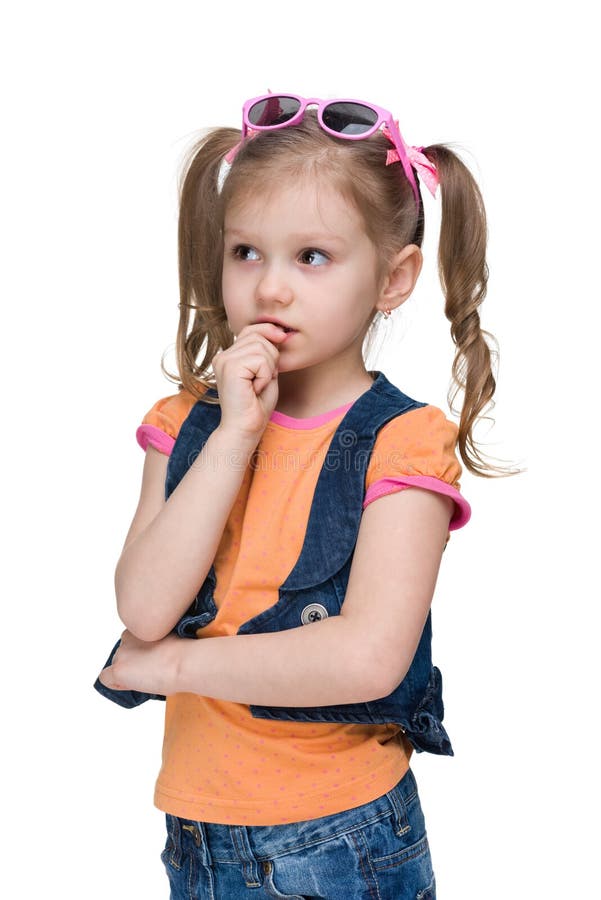 Little girl thinks stock image. Image of girl, think - 64158043