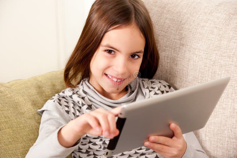 Little Girl with Touch Tablet Computer Stock Photo - Image of student ...