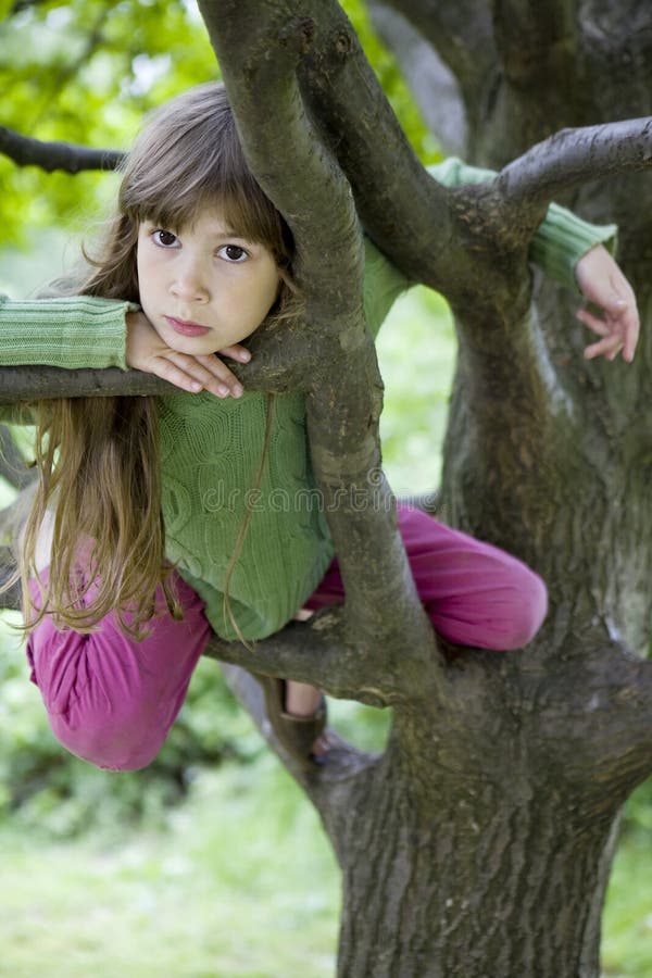 Little girl on tree stock photo. Image of girl, play - 11932878