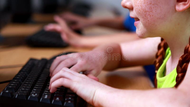 Little Girl Typing on Keyboard and Smiling at Camera Stock Footage ...