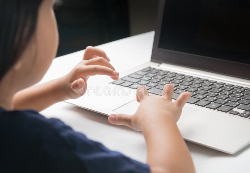 Little Girl Use Computer Do Homework Stock Image - Image of data ...