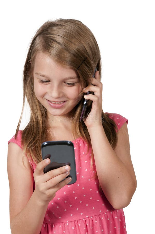 Little Girl Using Cell Phones Stock Image - Image of juggling, multi ...