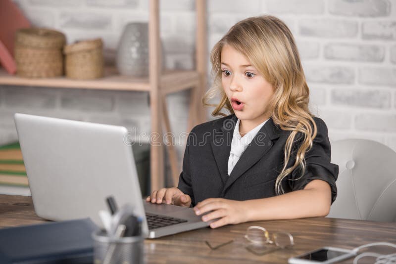 Little Girl Using Digital Device Modern Technology Stock Photo - Image ...