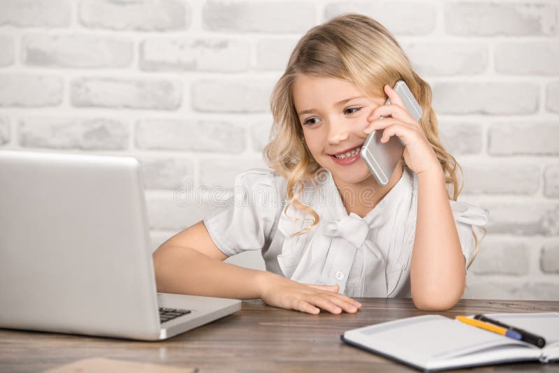 Little Girl Using Digital Device Modern Technology Stock Photo - Image ...