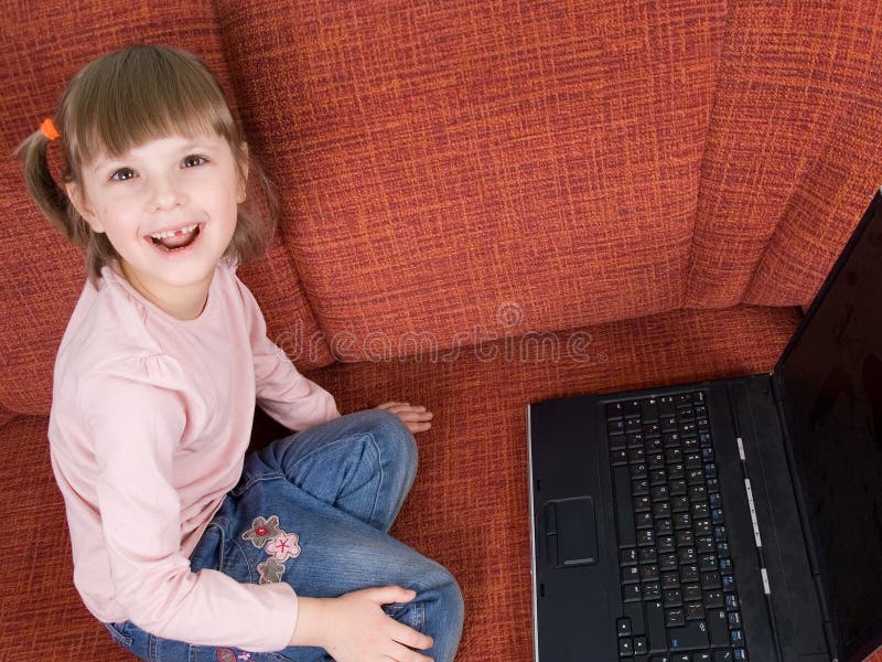 Little girl using laptop stock image. Image of little - 18753897