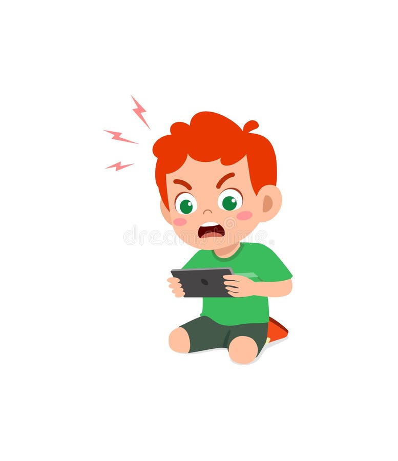 Little Girl Using Mobile Phone and Angry Stock Vector - Illustration of ...