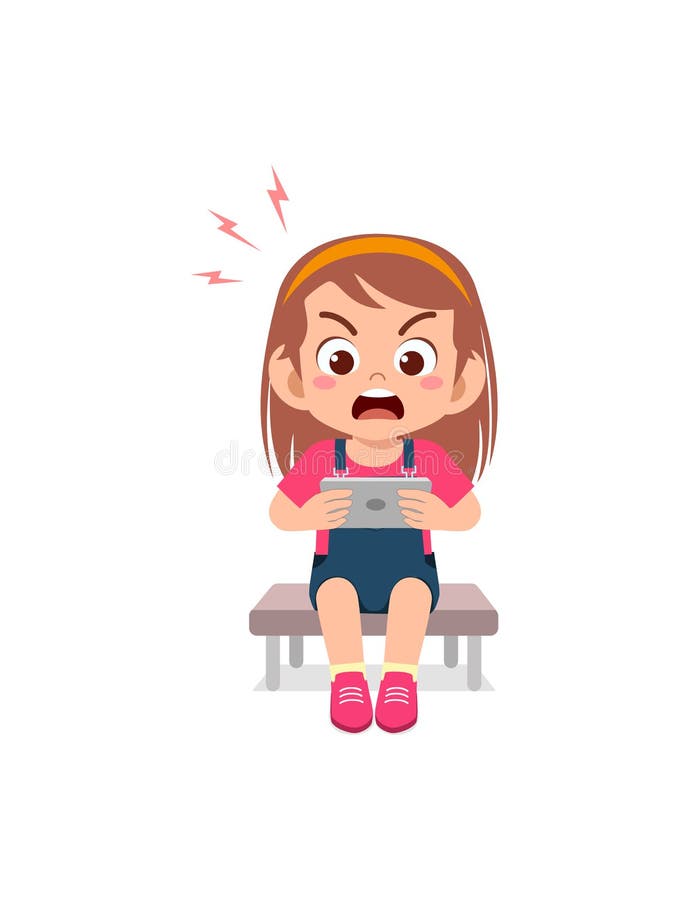 Little Girl Using Mobile Phone and Angry Stock Vector - Illustration of ...