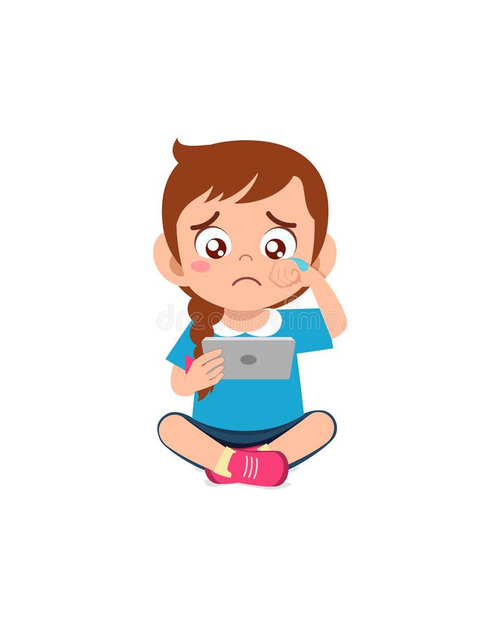 Little Girl Using Mobile Phone and Cry Stock Vector - Illustration of ...