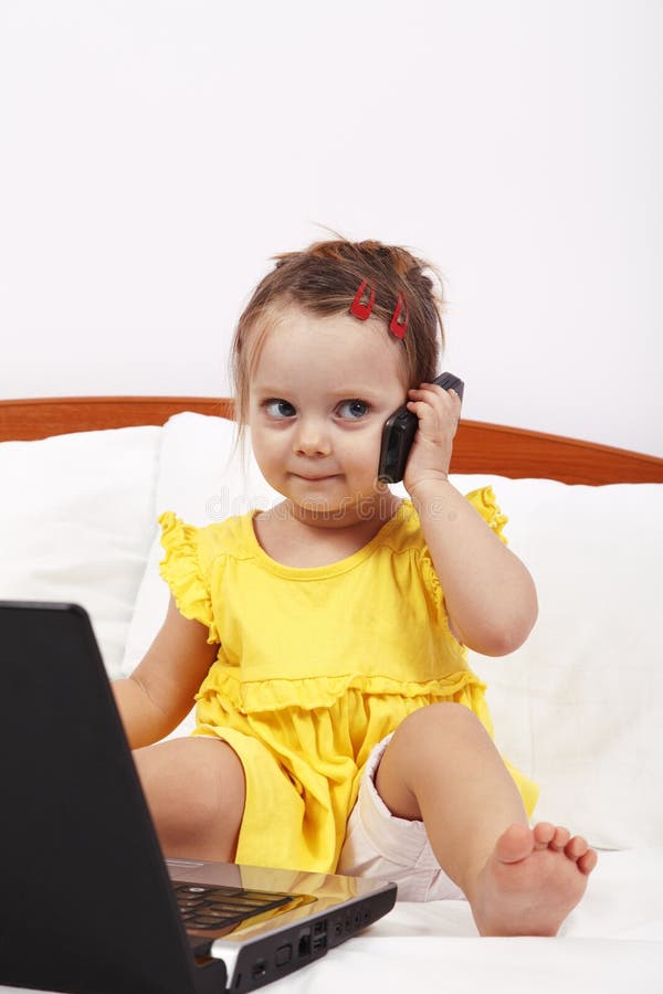 Little Girl Using Modern Communication Tools Stock Image - Image of ...