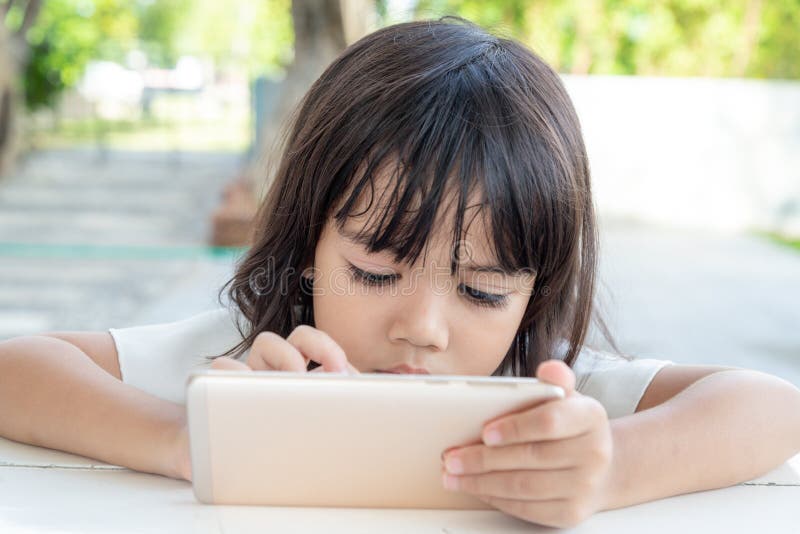 Little Girl Using Smartphone, Social Media Concept Stock Image - Image ...