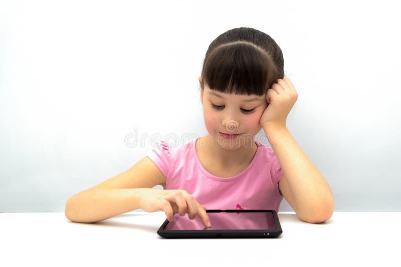 Girl with Tablet PC and Colored Candies Stock Image - Image of hair ...