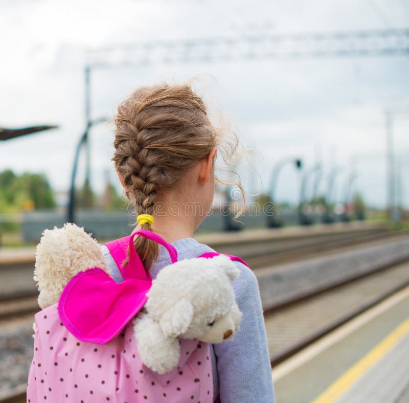 Little Girl Waiting for Train. Stock Photo - Image of outdoors, railway ...
