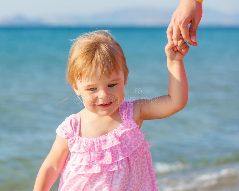 Little Girl Walking on the Beach Stock Photo - Image of cheerful, beach ...