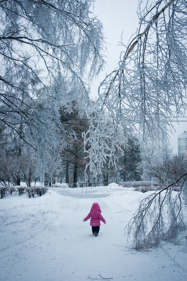 Little Girl Walking in the Iced Forest (Narnia) Stock Image - Image of ...
