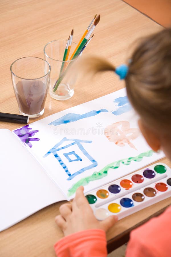 Little Girl Watercolor Paint Stock Photo - Image of cute, child: 4143356