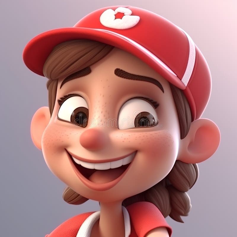 Little Girl Wearing a Baseball Cap and Smiling, 3d Render. Stock ...