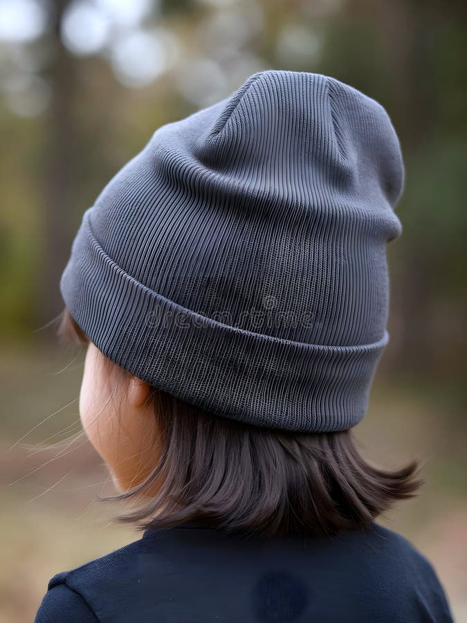 A Little Girl is Wearing Beanie Cap in Winter from Back Side View Stock ...