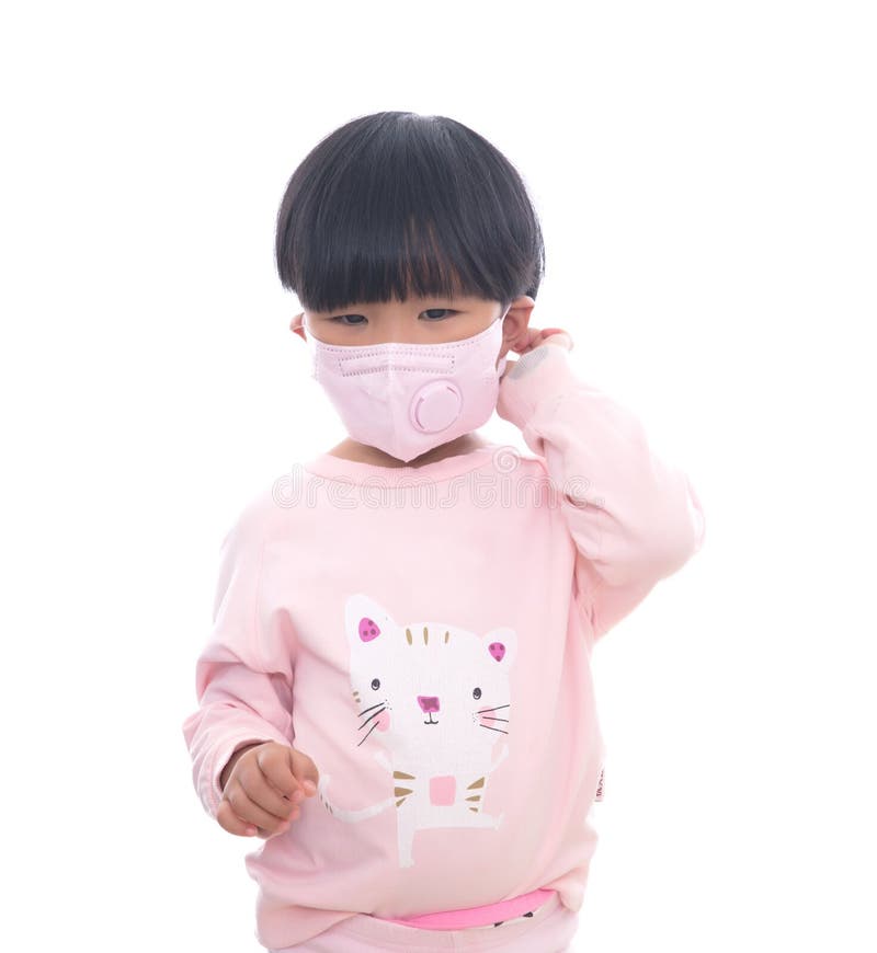 Little Girl Wearing a Mask in Front of White Background Stock Image ...