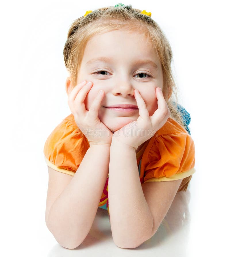Little Girl a on White Background Stock Photo - Image of cheerful ...