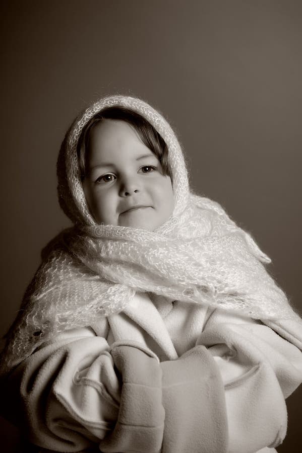 Girl in a White Coat, White Scarf Stock Image - Image of costume, child ...