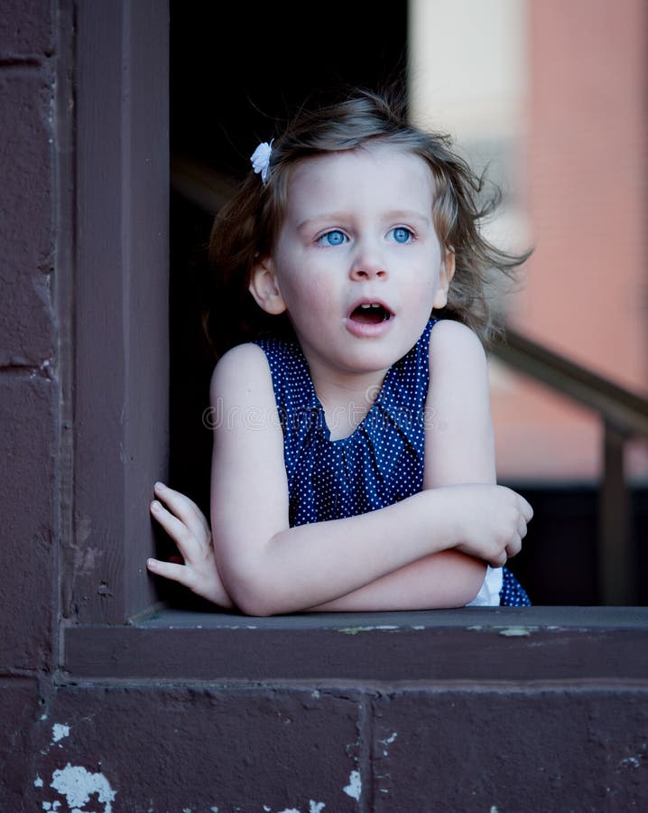 Little Girl in Window Frame Stock Image - Image of paint, surprise ...