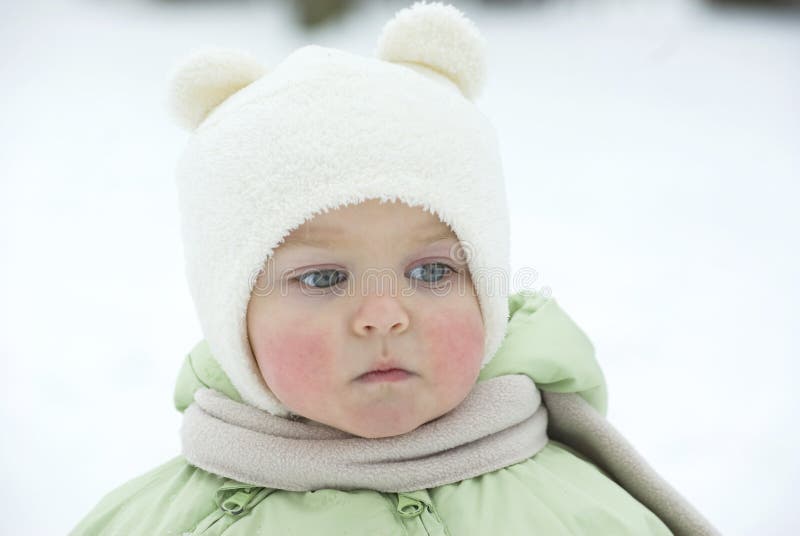 Crying baby on the snow stock image. Image of girl, emotion - 4887151