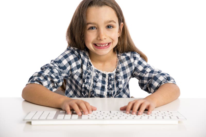 Little Girl Working with a Computer Stock Image - Image of child, nerd ...